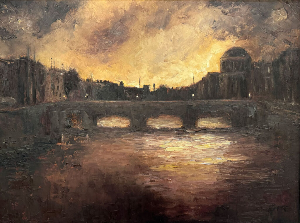 Twilight Descends Over Dublin's River Liffey - Original Oil Painting